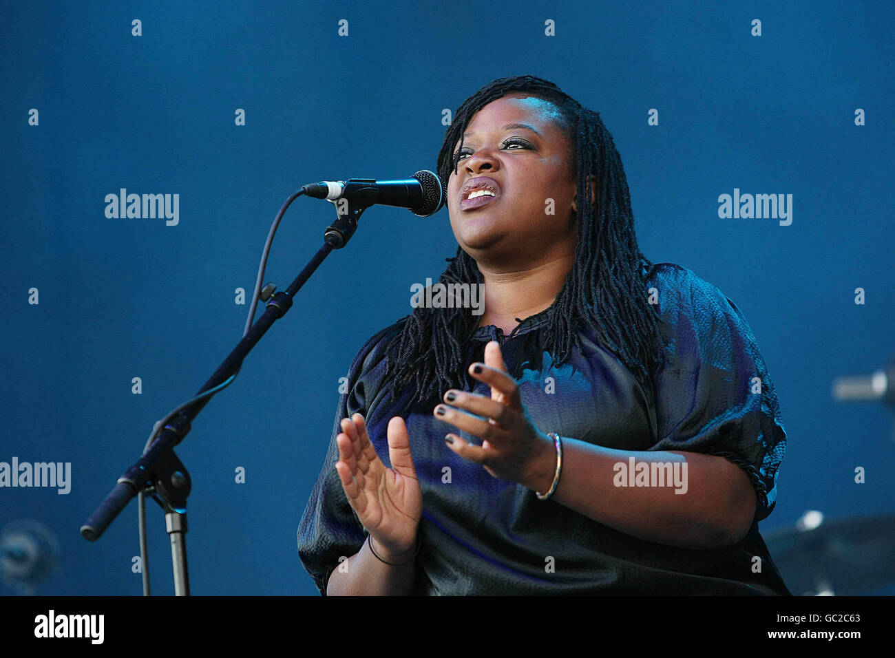 A backing singer for Zero 7 at the Electric Picnic music festival in ...