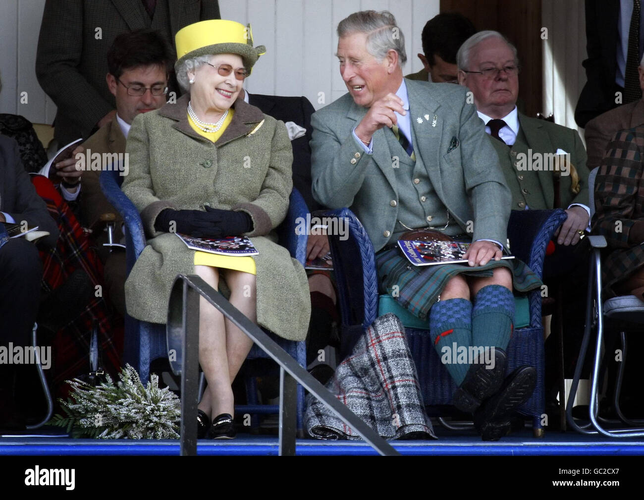 Queen Elizabeth II and the Prince of Wales during the Braemar Gathering ...