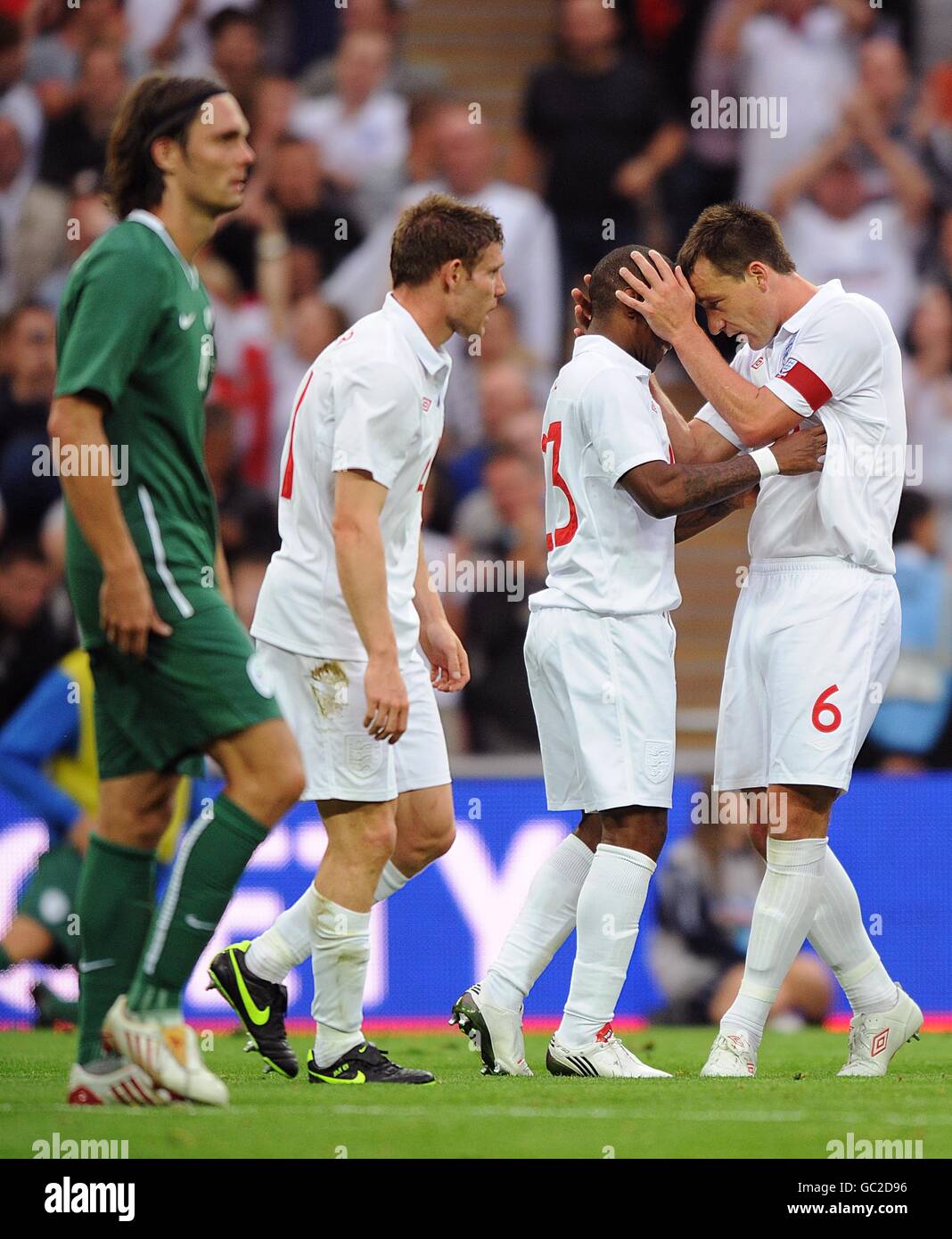 England's Jermain Defoe (second right) celebrates with his team captain ...