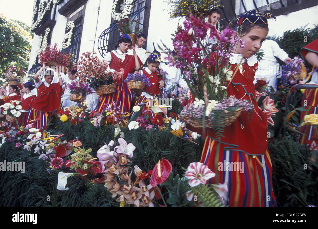 a parade of the Spring Flower Festival in the city of Funchal on the ...