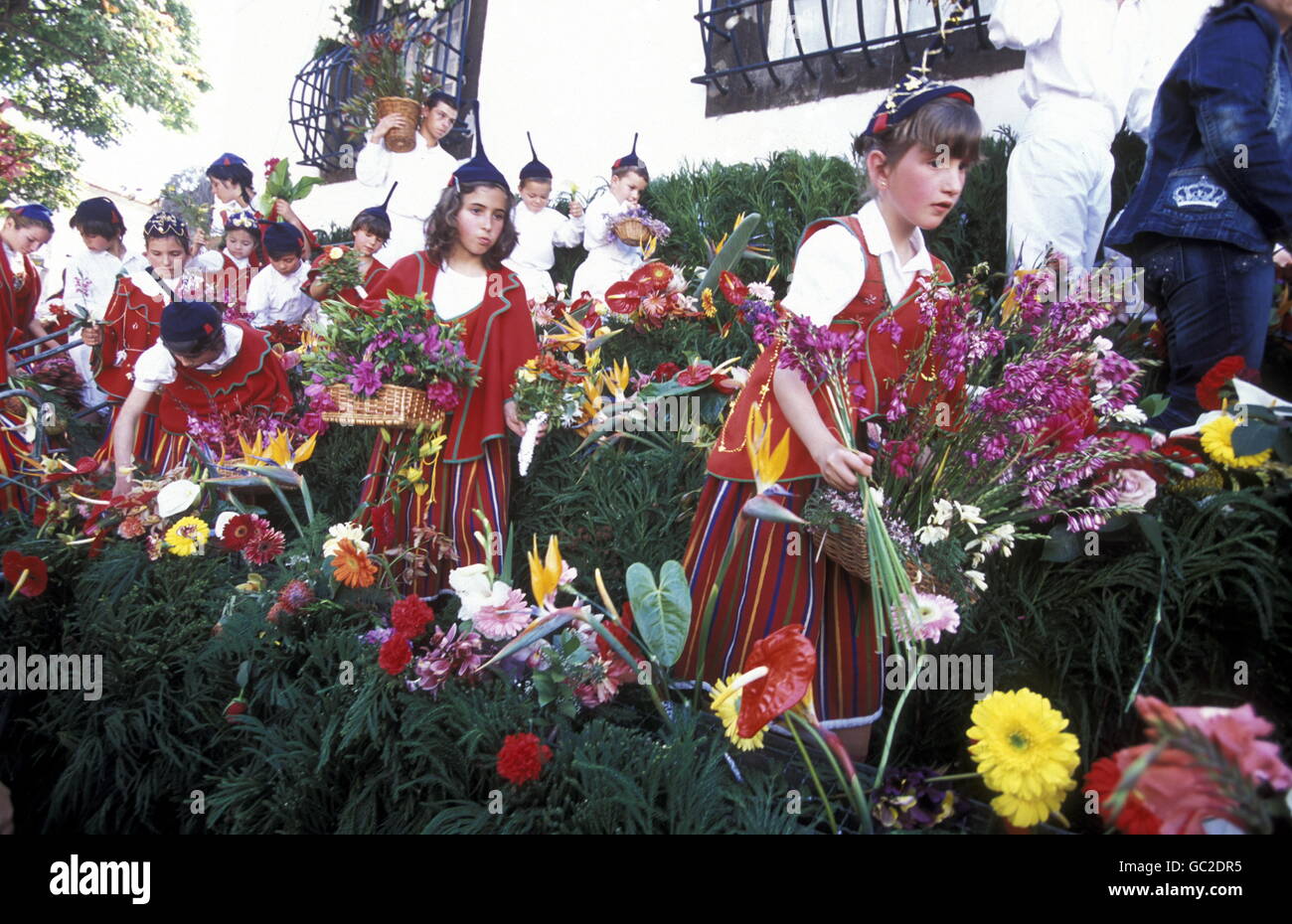 a parade of the Spring Flower Festival in the city of Funchal on the ...
