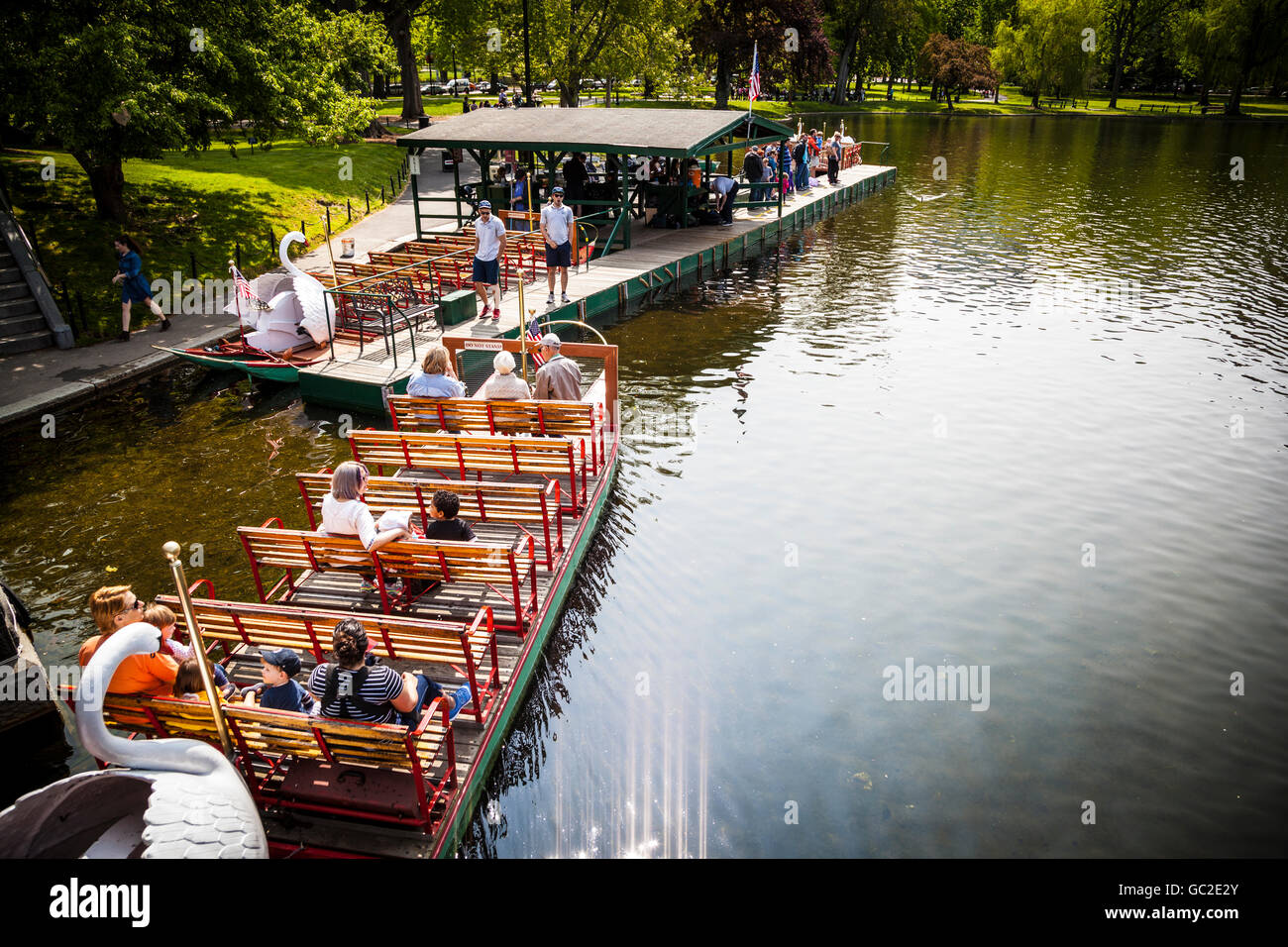 Swan boat with tourists in Public Garden, Boston Common Stock Photo - Alamy
