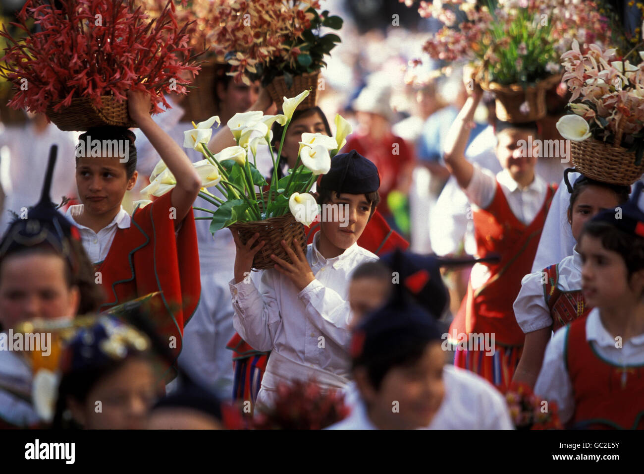 a parade of the Spring Flower Festival in the city of Funchal on the ...