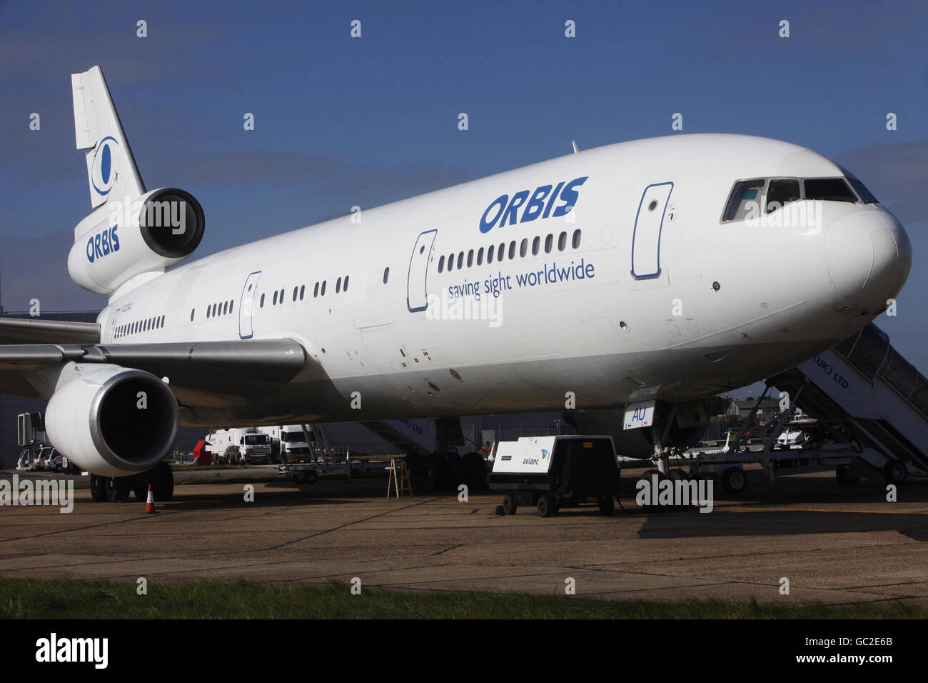 The ORBIS Flying Eye Hospital at London's Stansted Airport, is a DC-10 ...