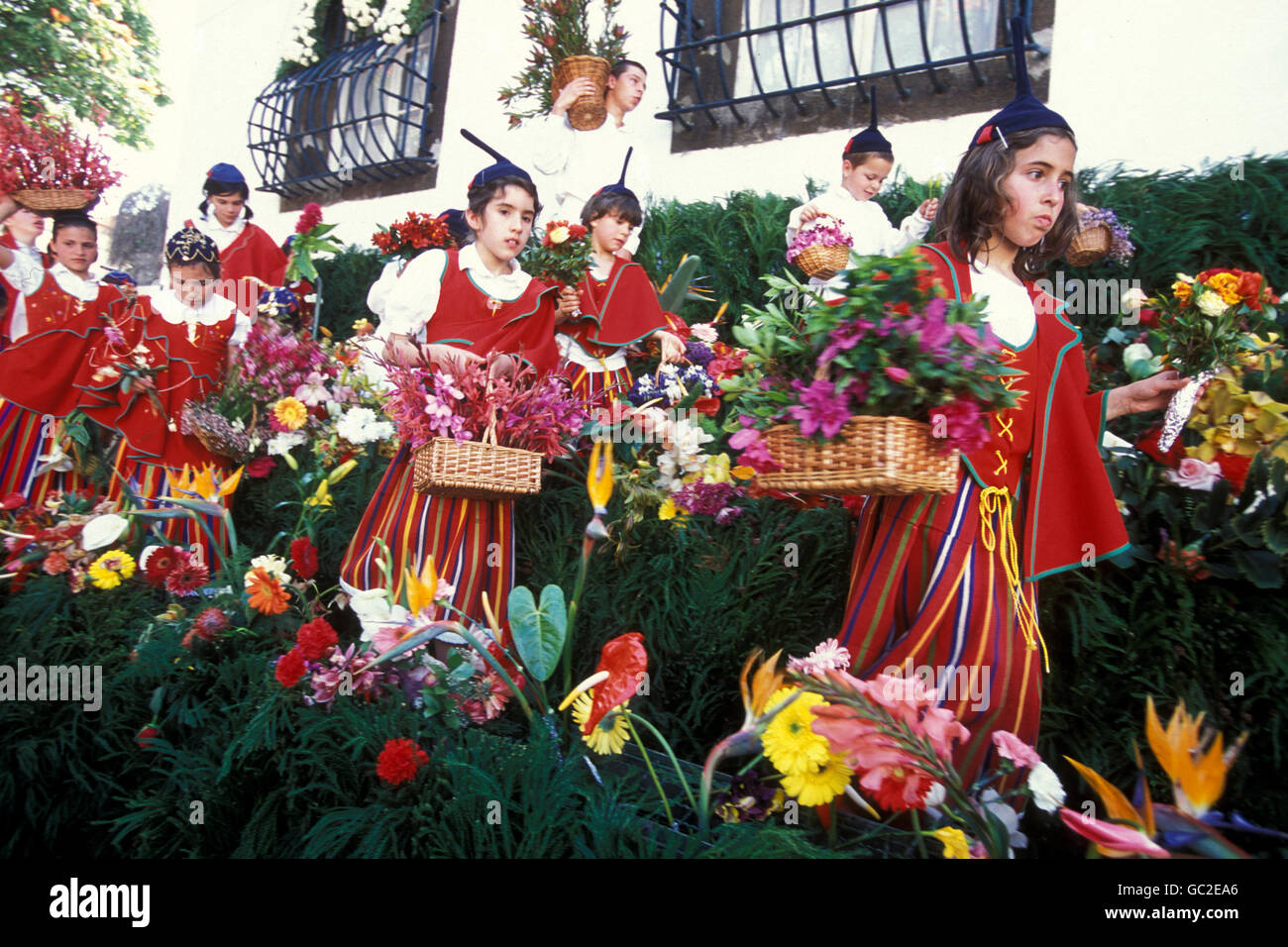 a parade of the Spring Flower Festival in the city of Funchal on the ...
