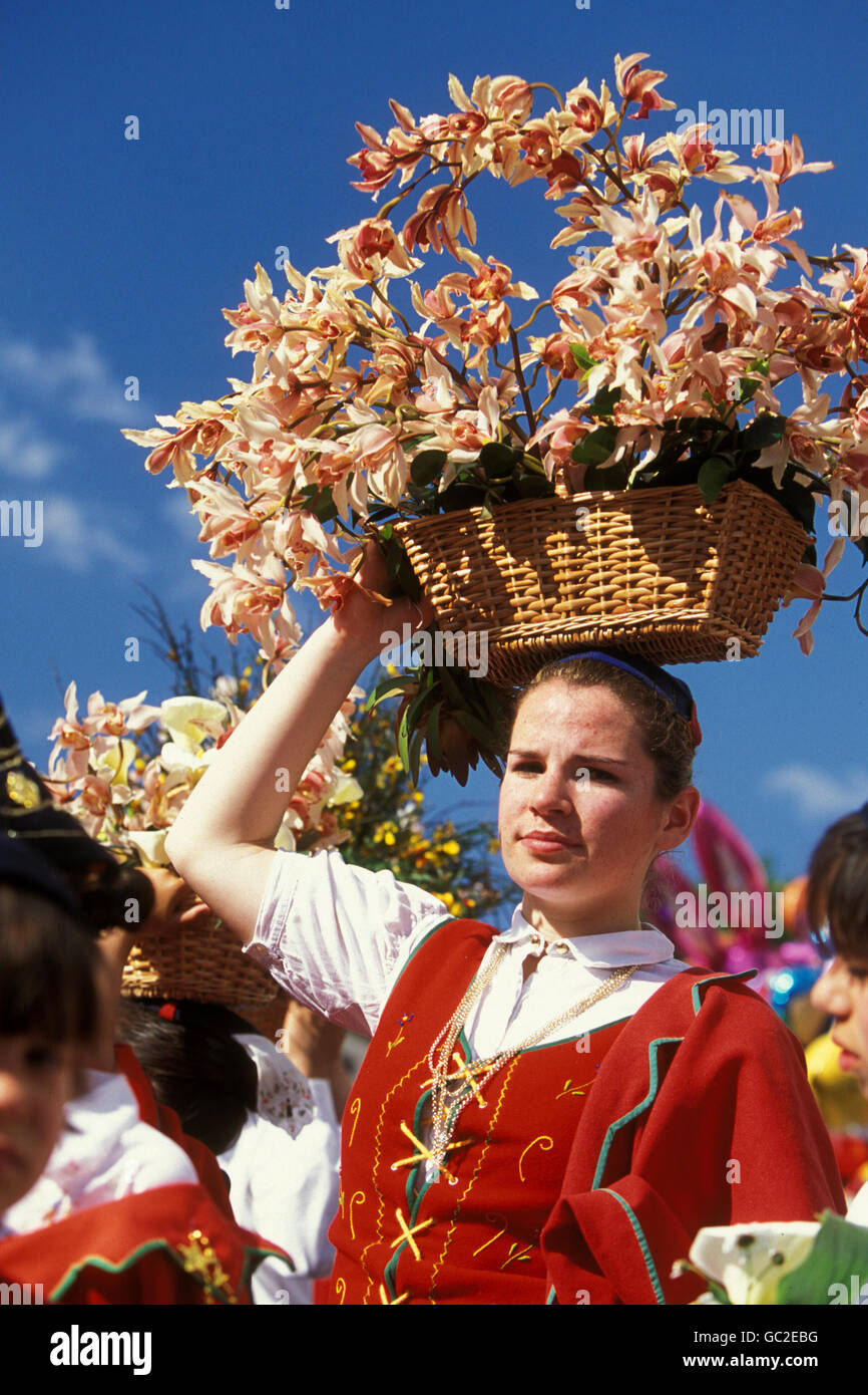 a parade of the Spring Flower Festival in the city of Funchal on the ...