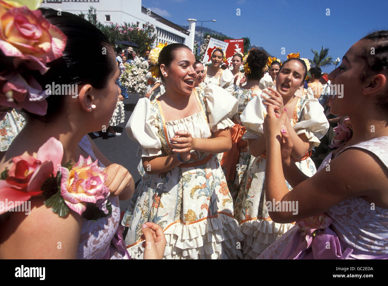 a parade of the Spring Flower Festival in the city of Funchal on the ...