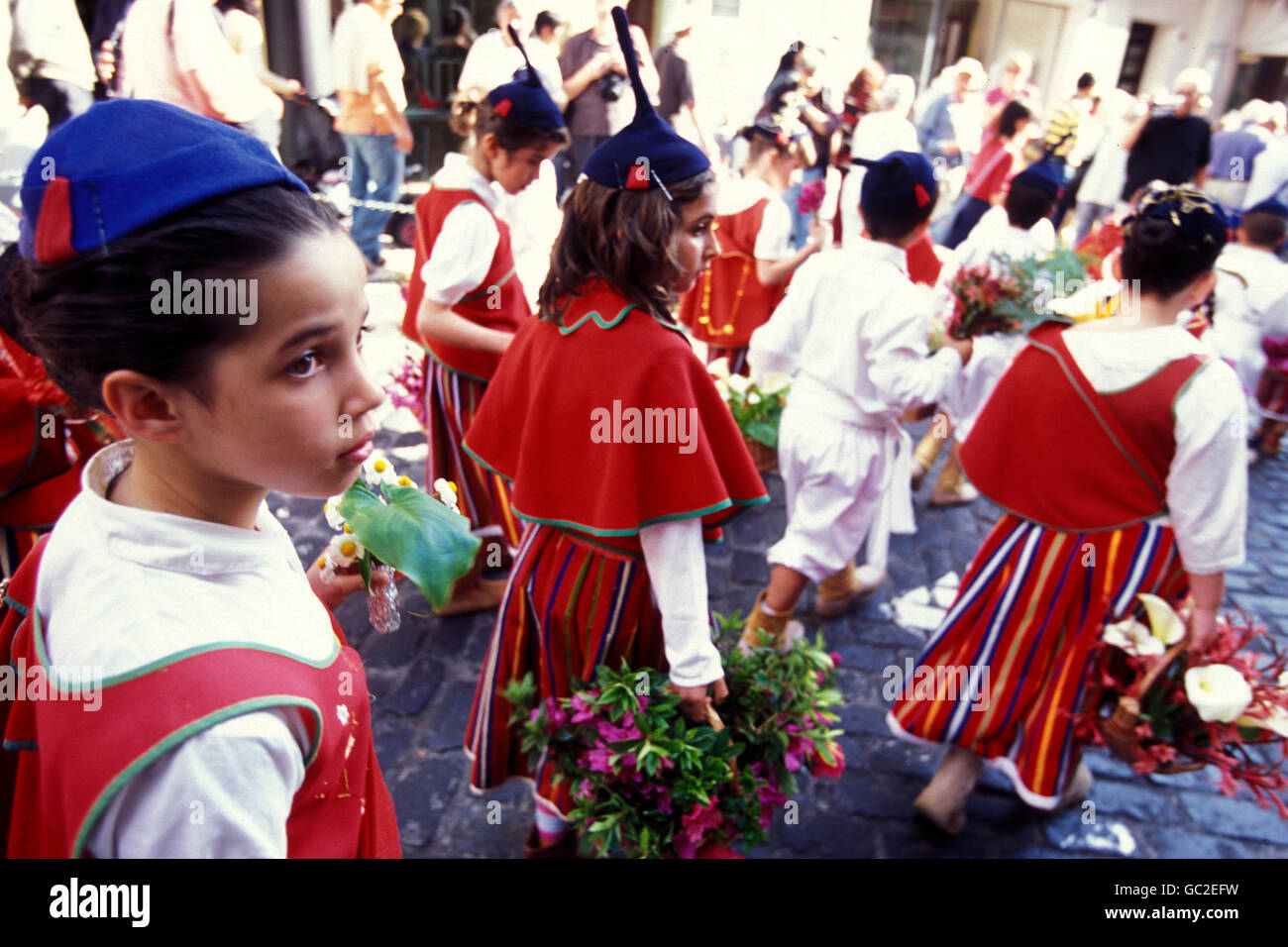 a parade of the Spring Flower Festival in the city of Funchal on the ...