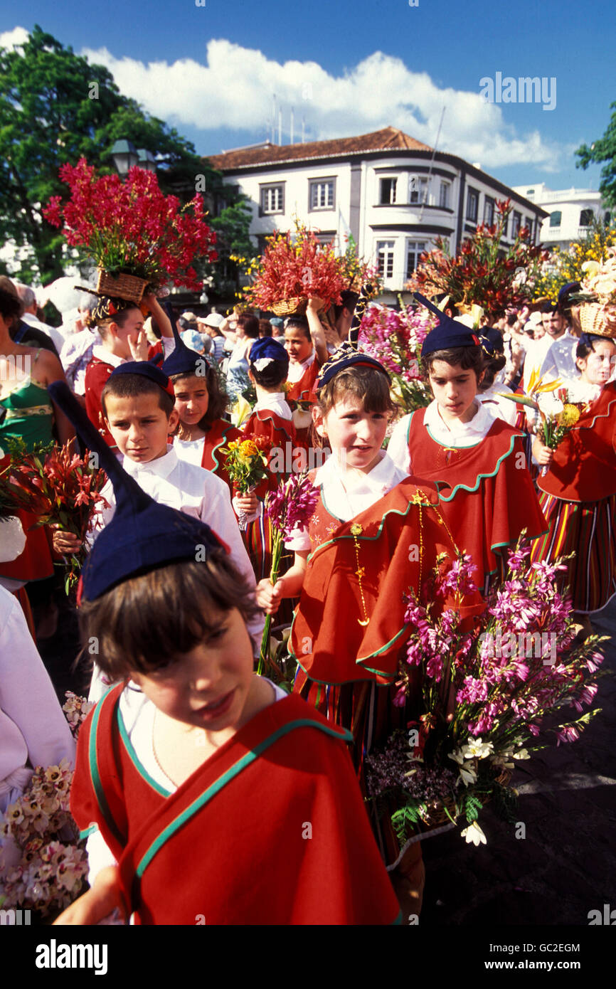 a parade of the Spring Flower Festival in the city of Funchal on the ...