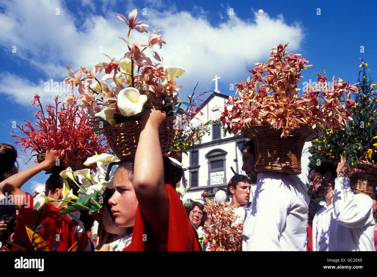 a parade of the Spring Flower Festival in the city of Funchal on the ...