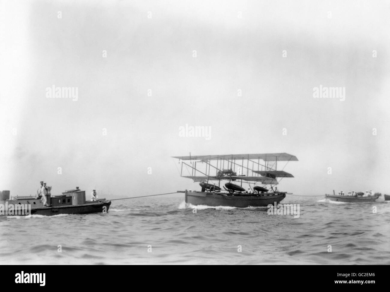 Aviation - Hydroplane - Weymouth. A hydroplane being towed by a launch ...