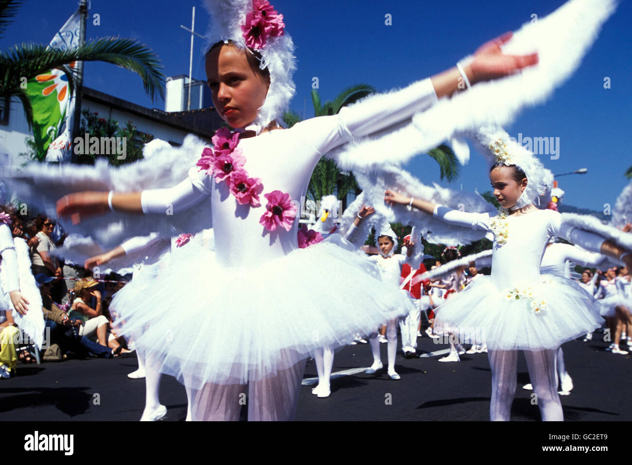 a parade of the Spring Flower Festival in the city of Funchal on the ...