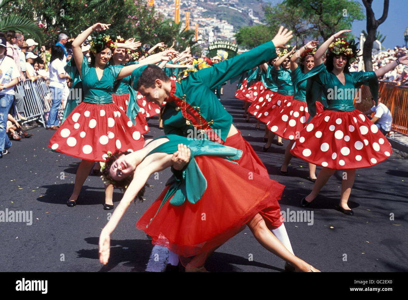 a parade of the Spring Flower Festival in the city of Funchal on the ...