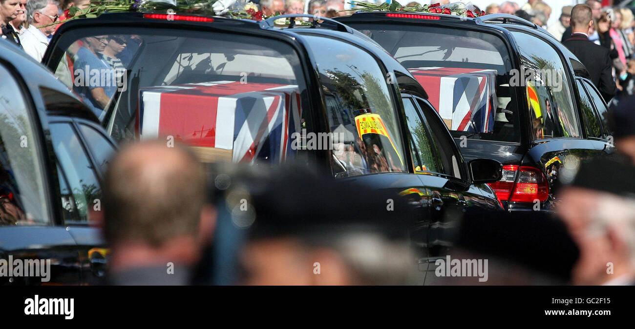 The coffins of Lance Corporal Richard Brandon of the Corps of Royal ...