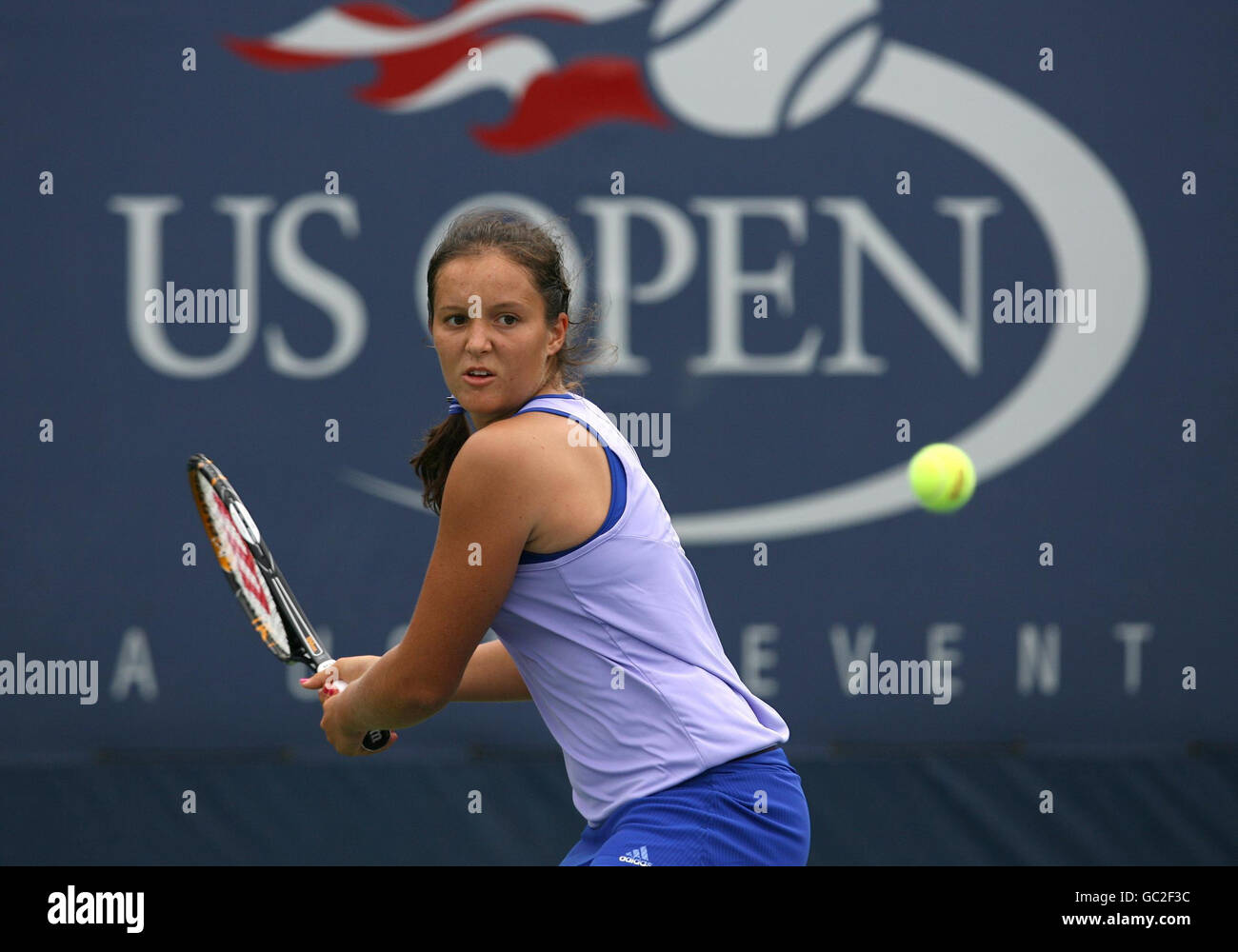 Great Britain's Laura Robson in action during her victory over Belgium ...