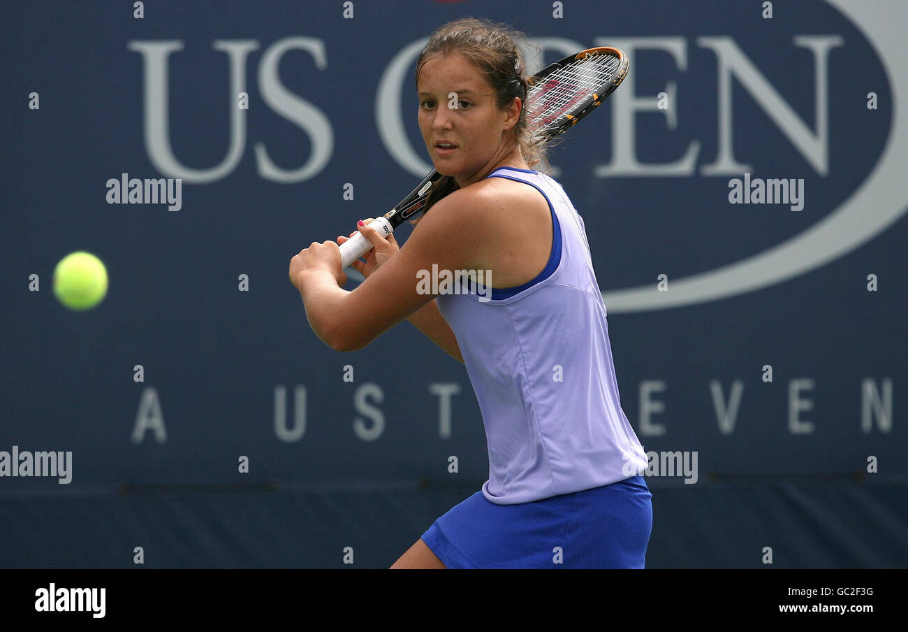Great Britain's Laura Robson in action during her victory over Belgium ...