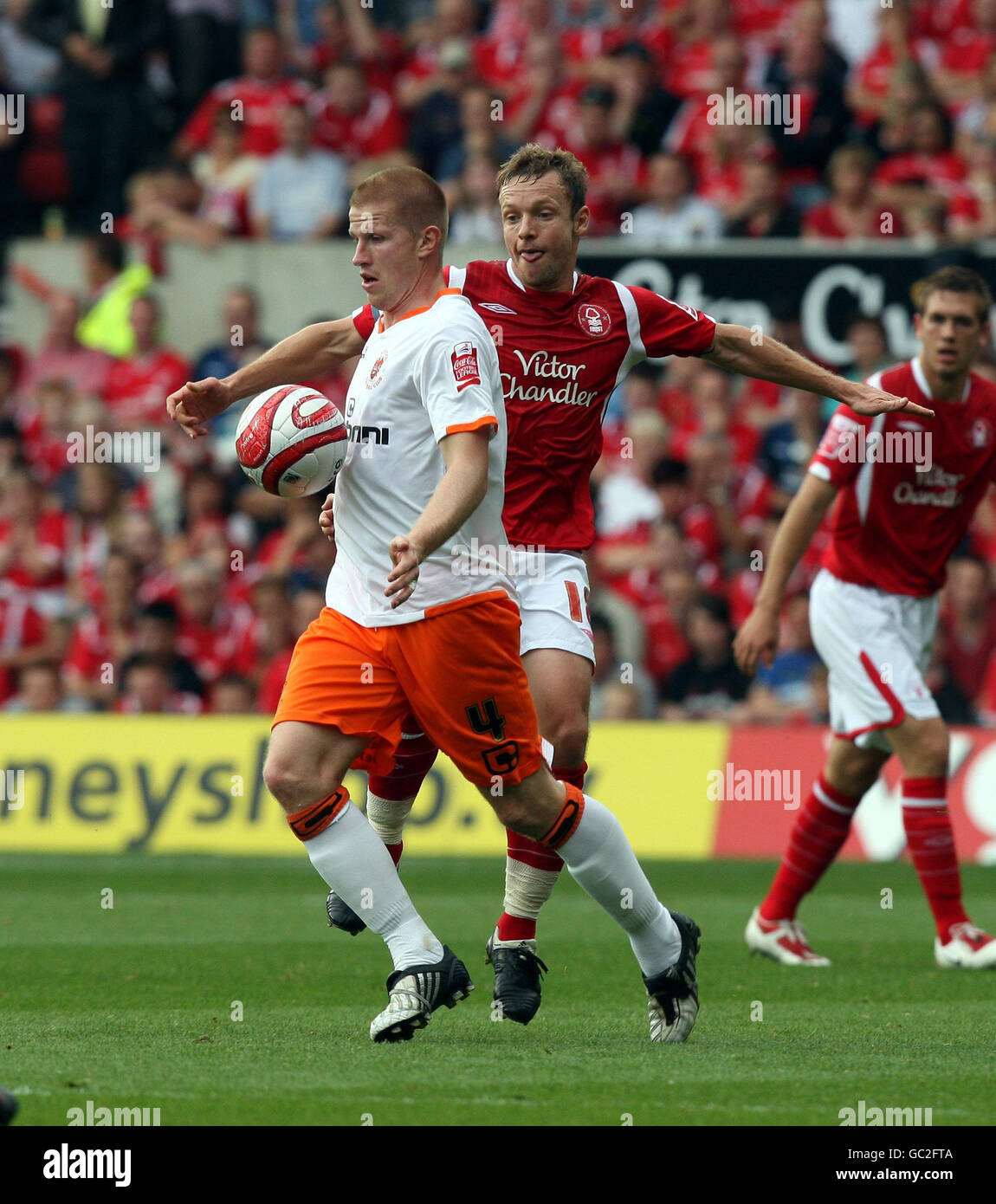 Blackpool's Keith Southern (left) and Nottingham Forest's Paul Mckenna ...