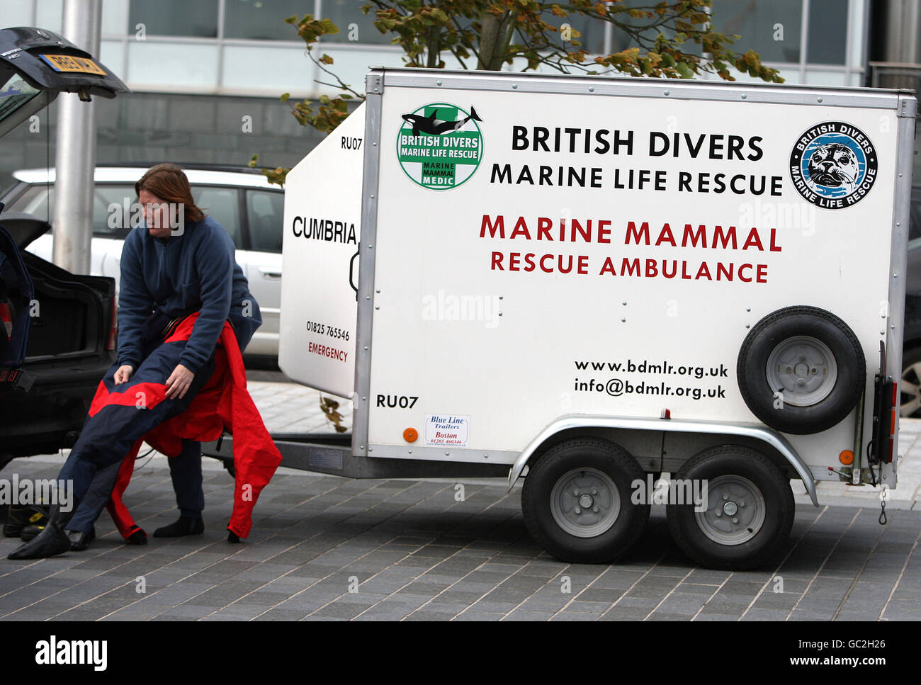 The British Divers Marine Life Rescue team on the bank of the River ...