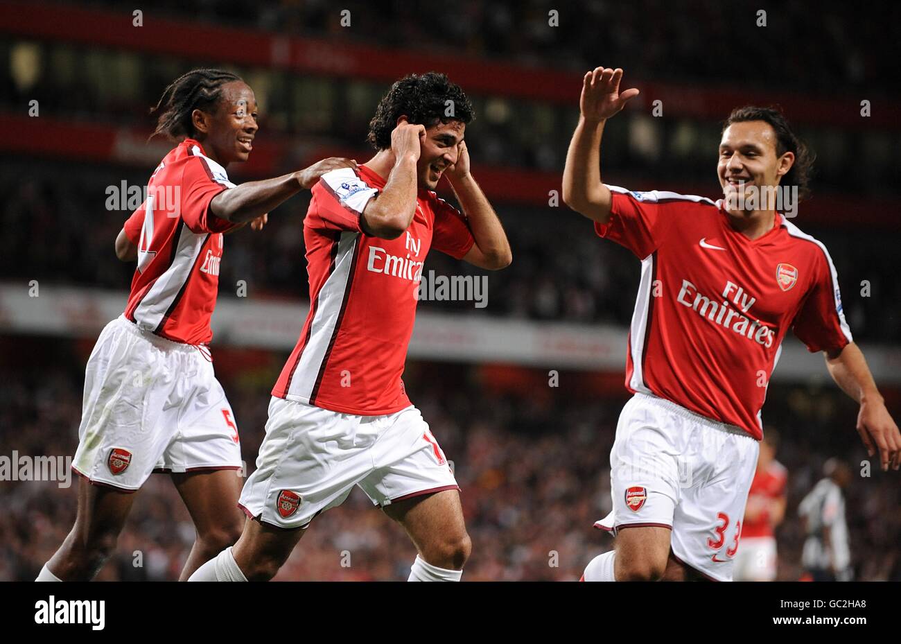 Arsenal's Carlos Alberto Vela (center) celebrates scoring his sides ...