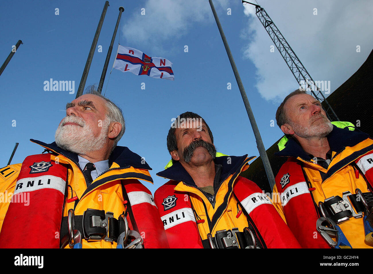 Crew members of the Howth RNLI Lifeboat (left to right) Rupert Jeffares ...