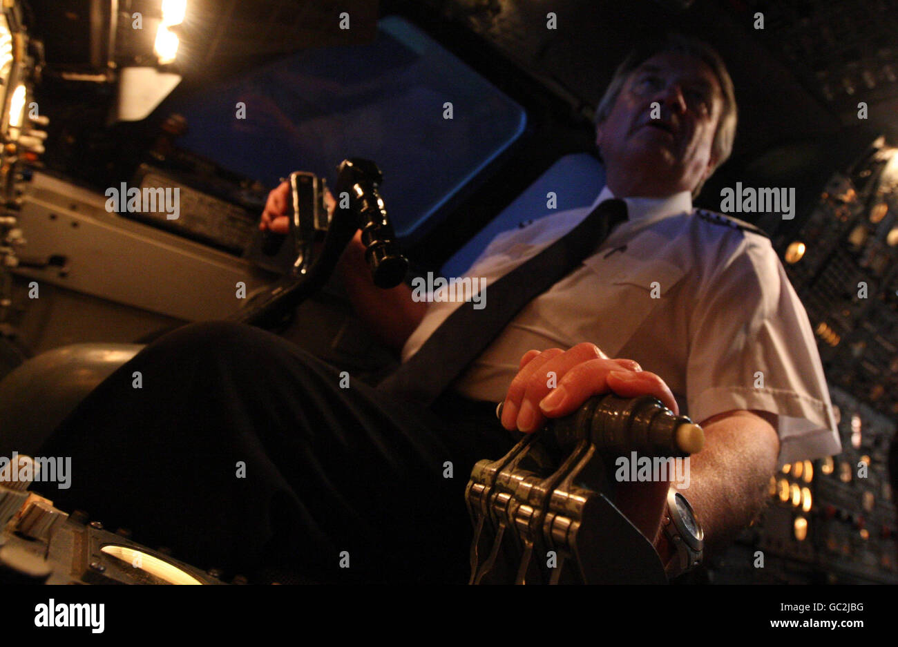 Former British Airways Captain Mike Bannister demonstrates the Concorde ...