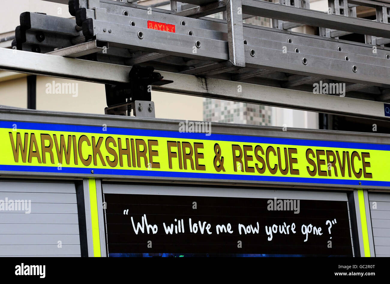 Close up of a fire engine outside Warwickshire Fire & Rescue Service ...