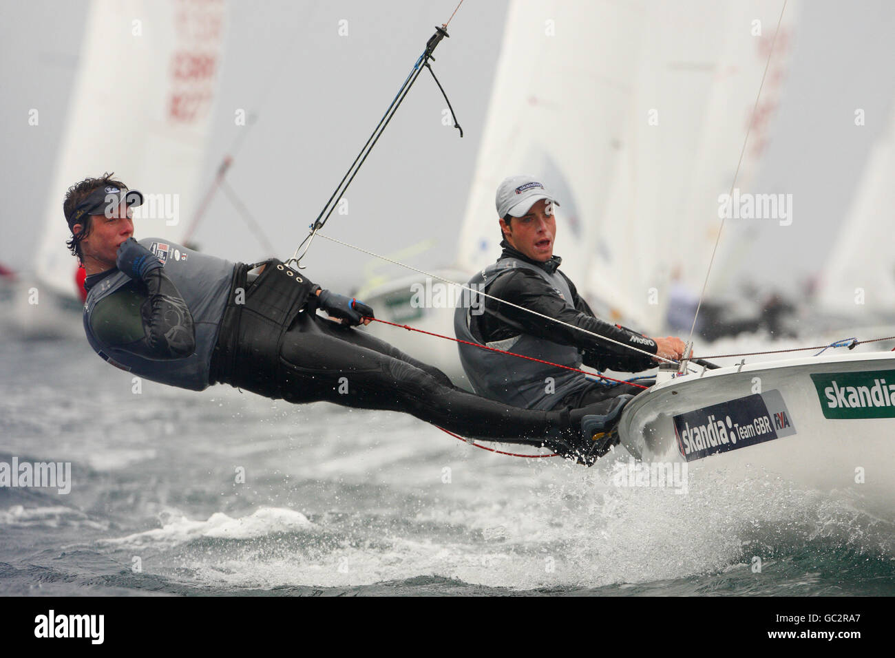 Luke Patience (grey cap) and Stuart Bithell in action in their 470 ...