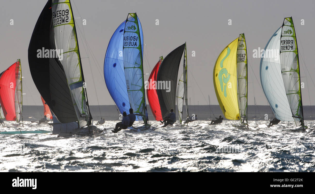 The 49er fleet in action during the Skandia Sail for Gold Regatta on ...