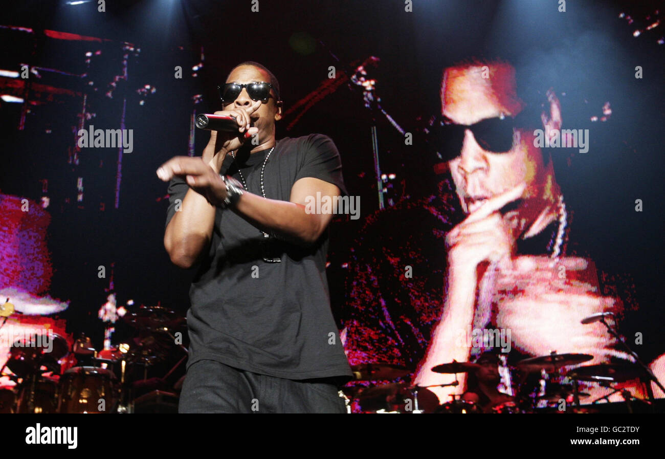 Jay Z performing on stage at The Roundhouse in Camden, north London ...