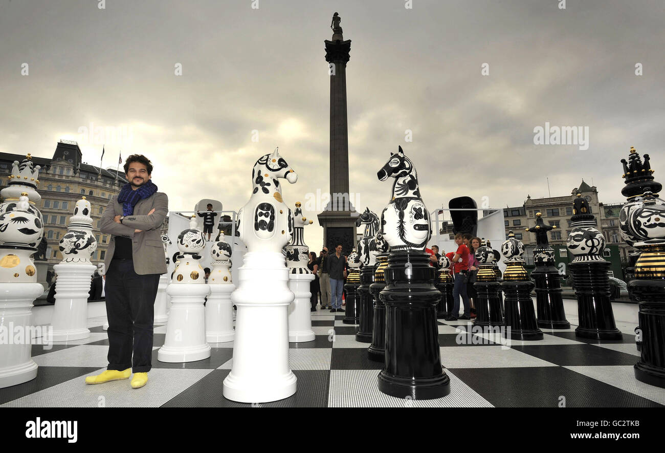Spanish artist Jaime Hayon with his giant chess pieces which form part ...