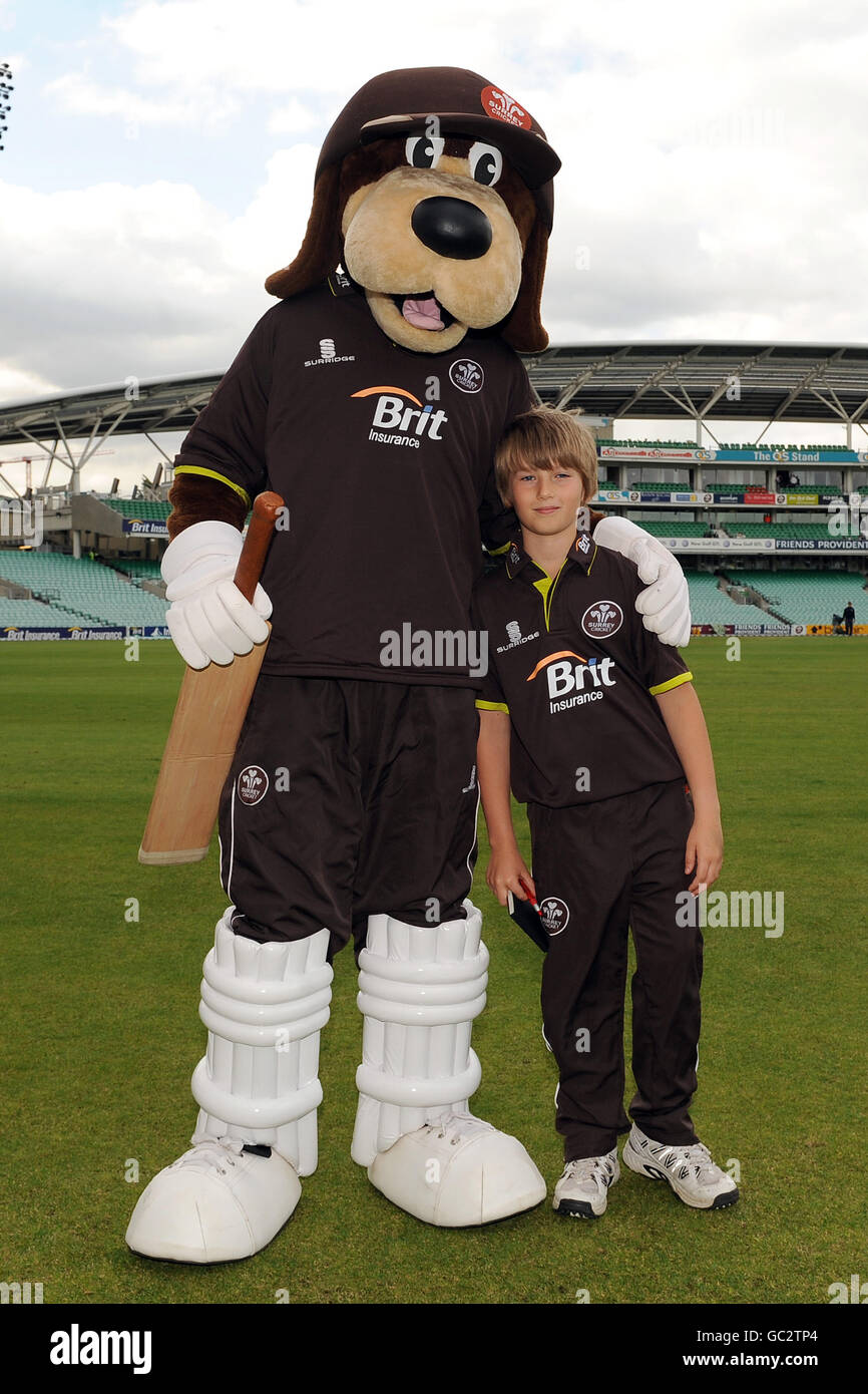 Surrey Cricket mascot Kenny Kennington poses with a mascot at the Brit ...