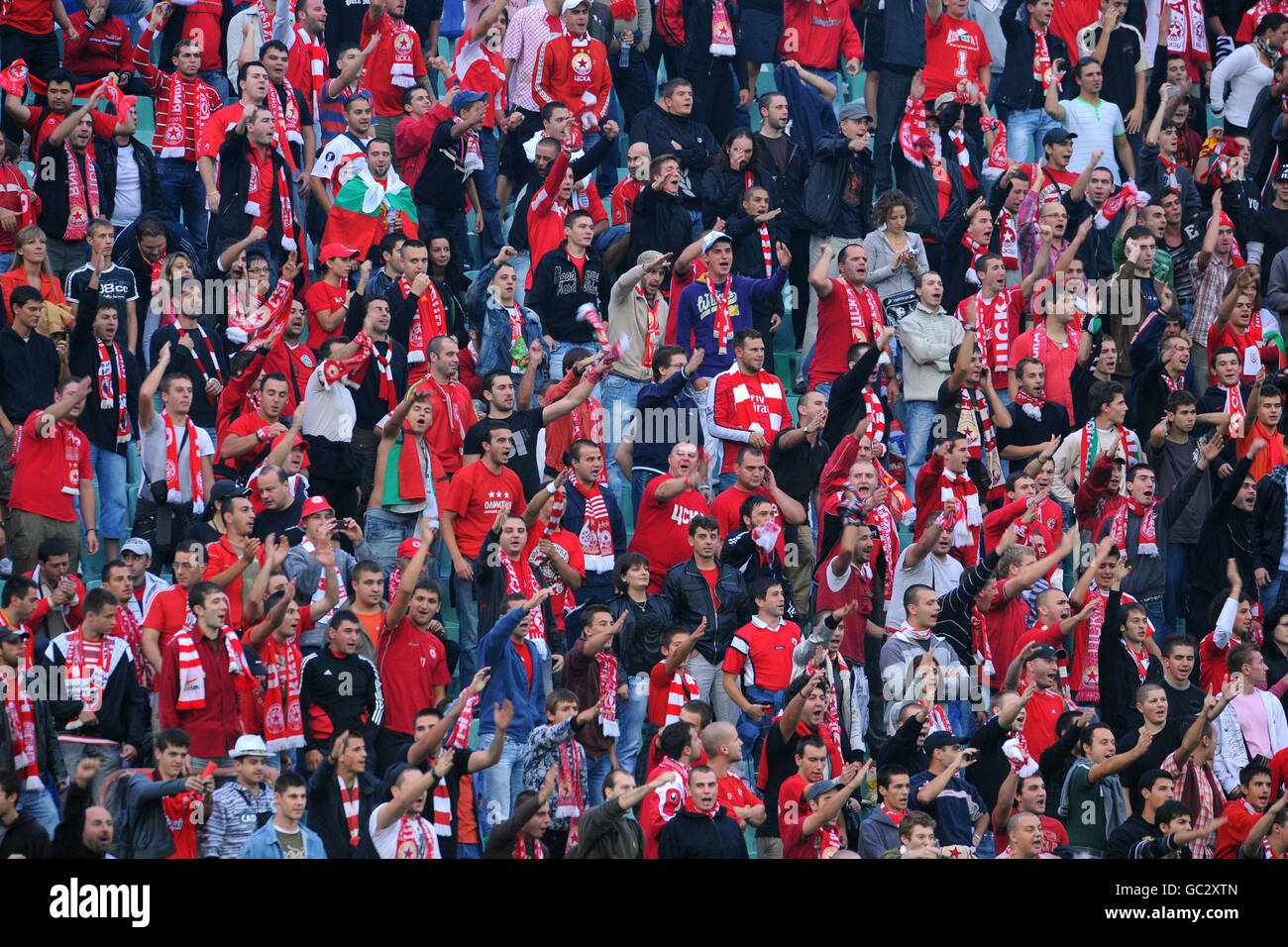 Cska sofia fans cheer on their side in stands hi-res stock photography ...