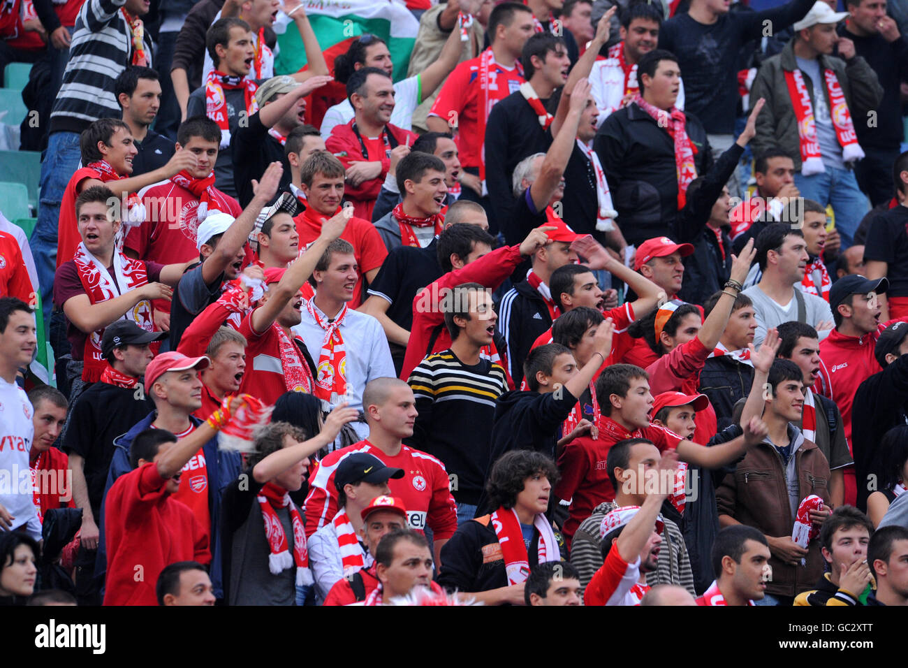Cska sofia fans cheer on their side in the stands hi-res stock ...