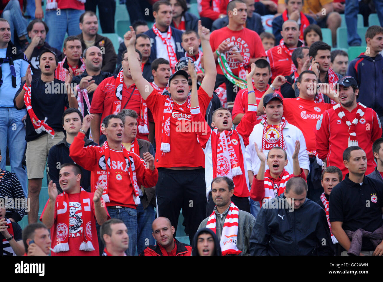 Cska sofia fans cheer on their side in stands hi-res stock photography ...