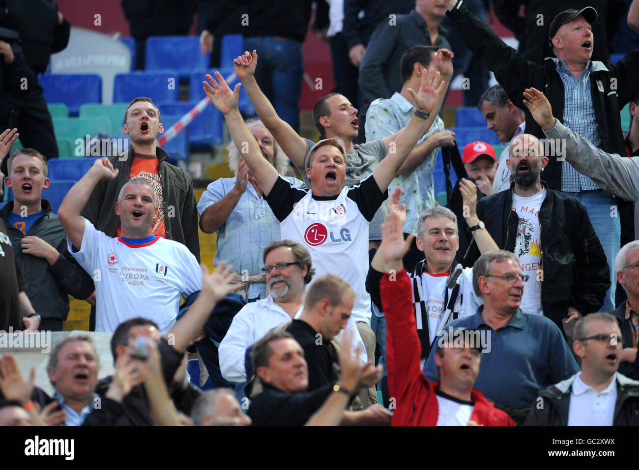 Cska sofia fans cheer on their side in stands hi-res stock photography ...