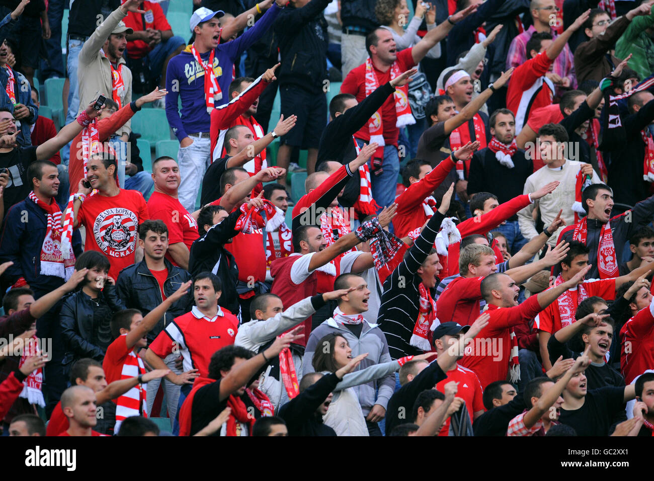 Cska sofia fans cheer on their side in the stands hi-res stock ...