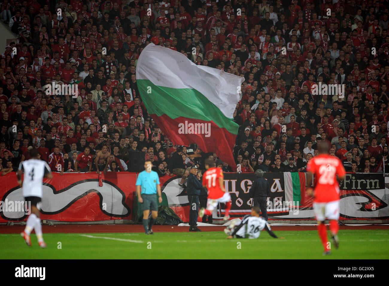 Cska sofia fans cheer on their side in the stands hi-res stock ...