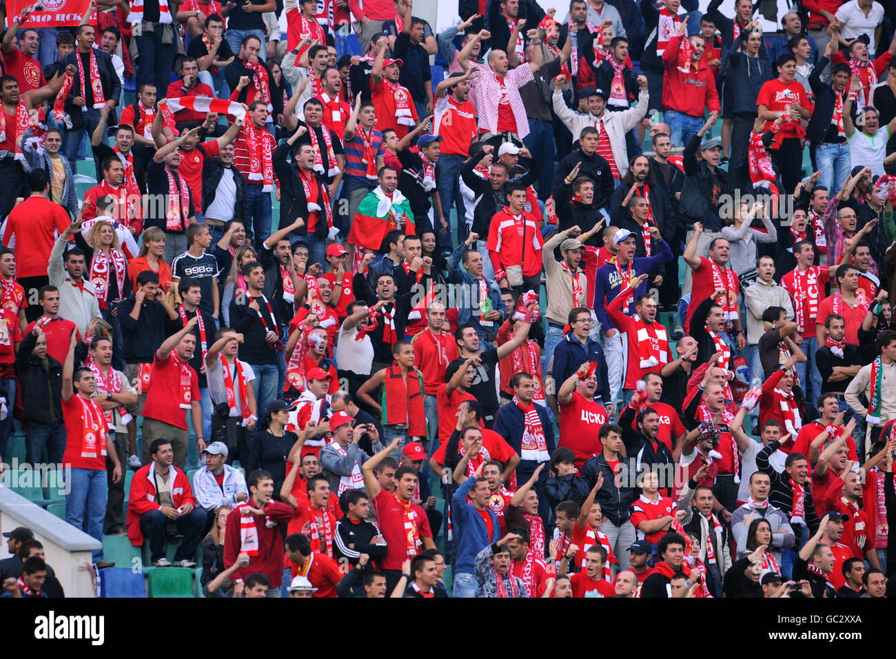 Cska sofia fans cheer on their side in stands hi-res stock photography ...