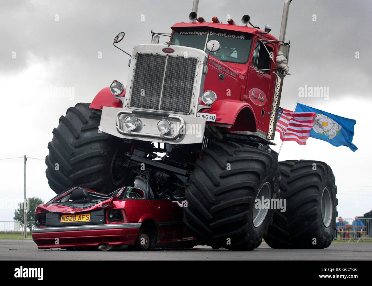Mike Murty driving the Big Pete monster truck during a demonstration of ...