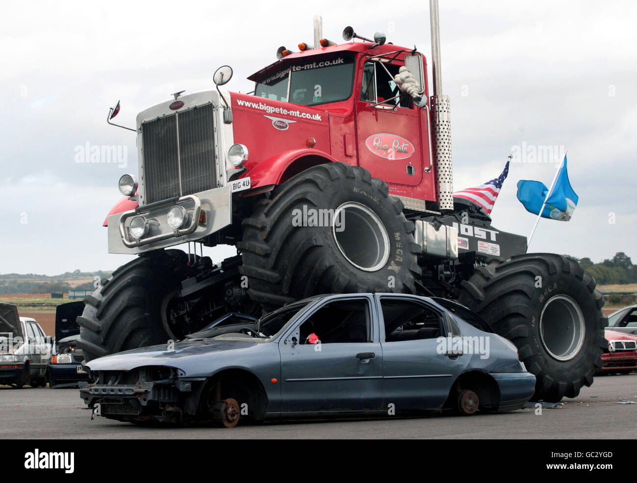 Mike Murty driving the Big Pete monster truck during a demonstration of ...