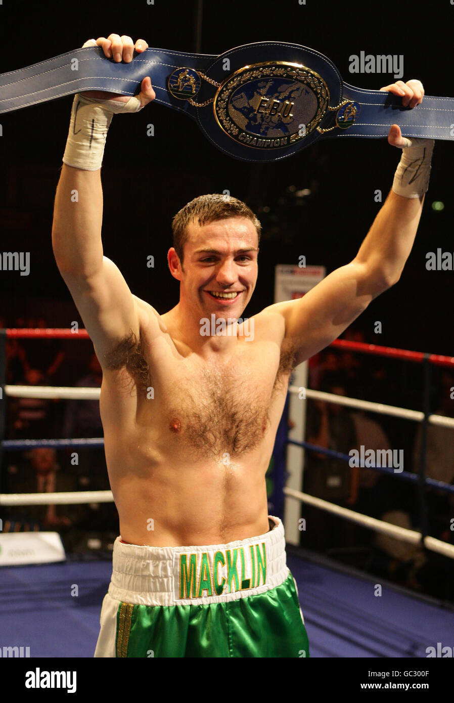 Great Britain's Matthew Macklin celebrates with the belt after victory ...