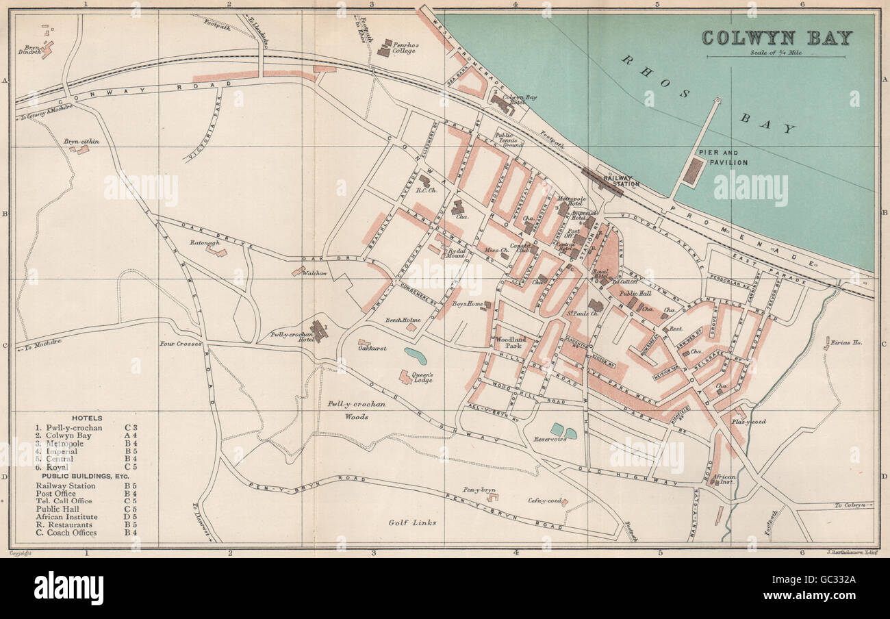 COLWYN BAY town/city plan. Wales. BARTHOLOMEW, 1902 antique map Stock ...