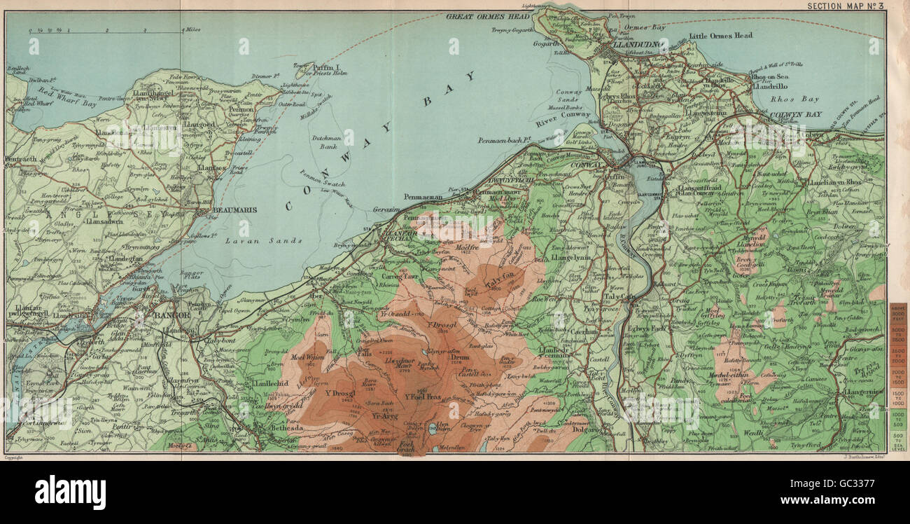 CONWAY BAY. Llandudno Bangor Carneddau Snowdonia. BARTHOLOMEW, 1902 old ...