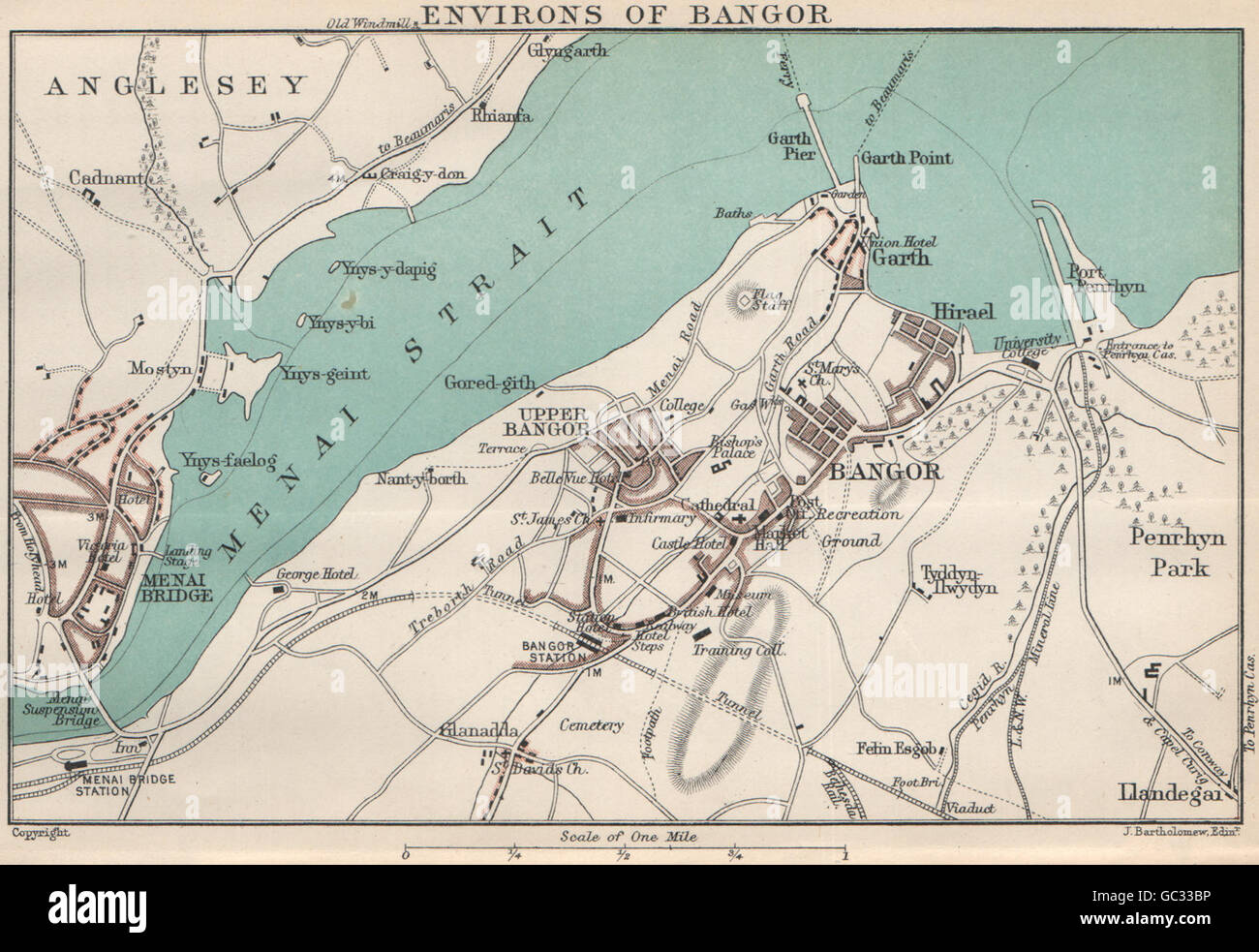 BANGOR. Town/city plan & environs. Menai Bridge. Menai Strait. Anglesey ...