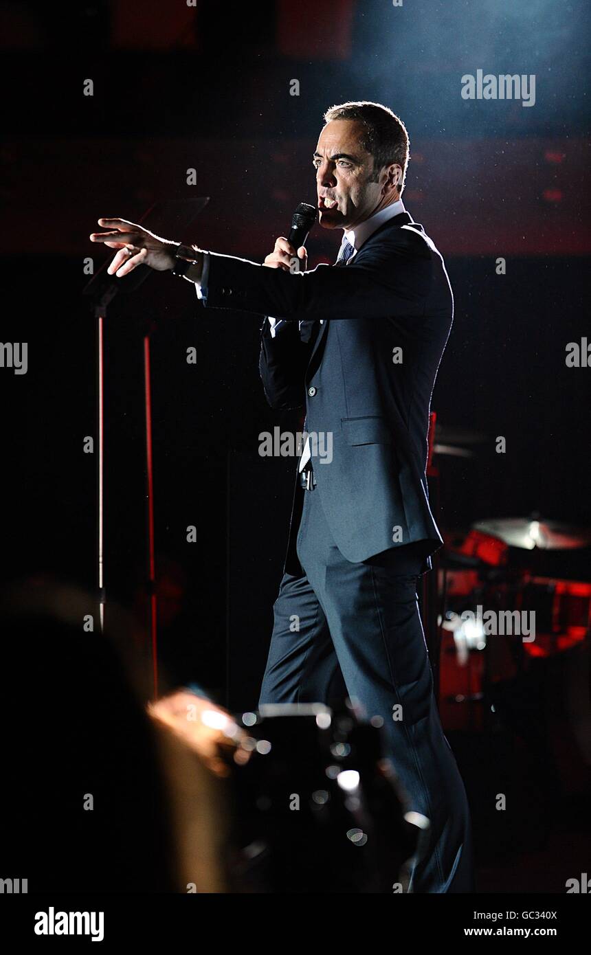Presenter James Nesbitt on stage at the 2009 GQ Men of the Year Awards ...