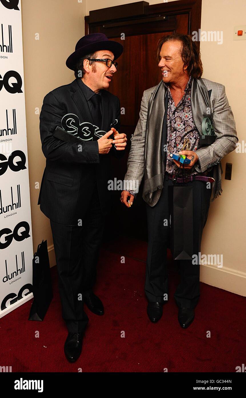 Elvis Costello (left) and Mickey Rourke at the 2009 GQ Men of the Year ...