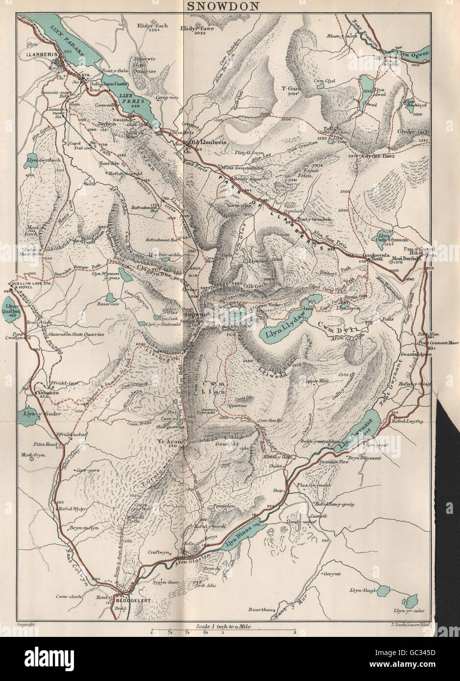 MOUNT SNOWDON & environs. Llyn Peris Llyn Padarn. Snowdonia, 1902 ...