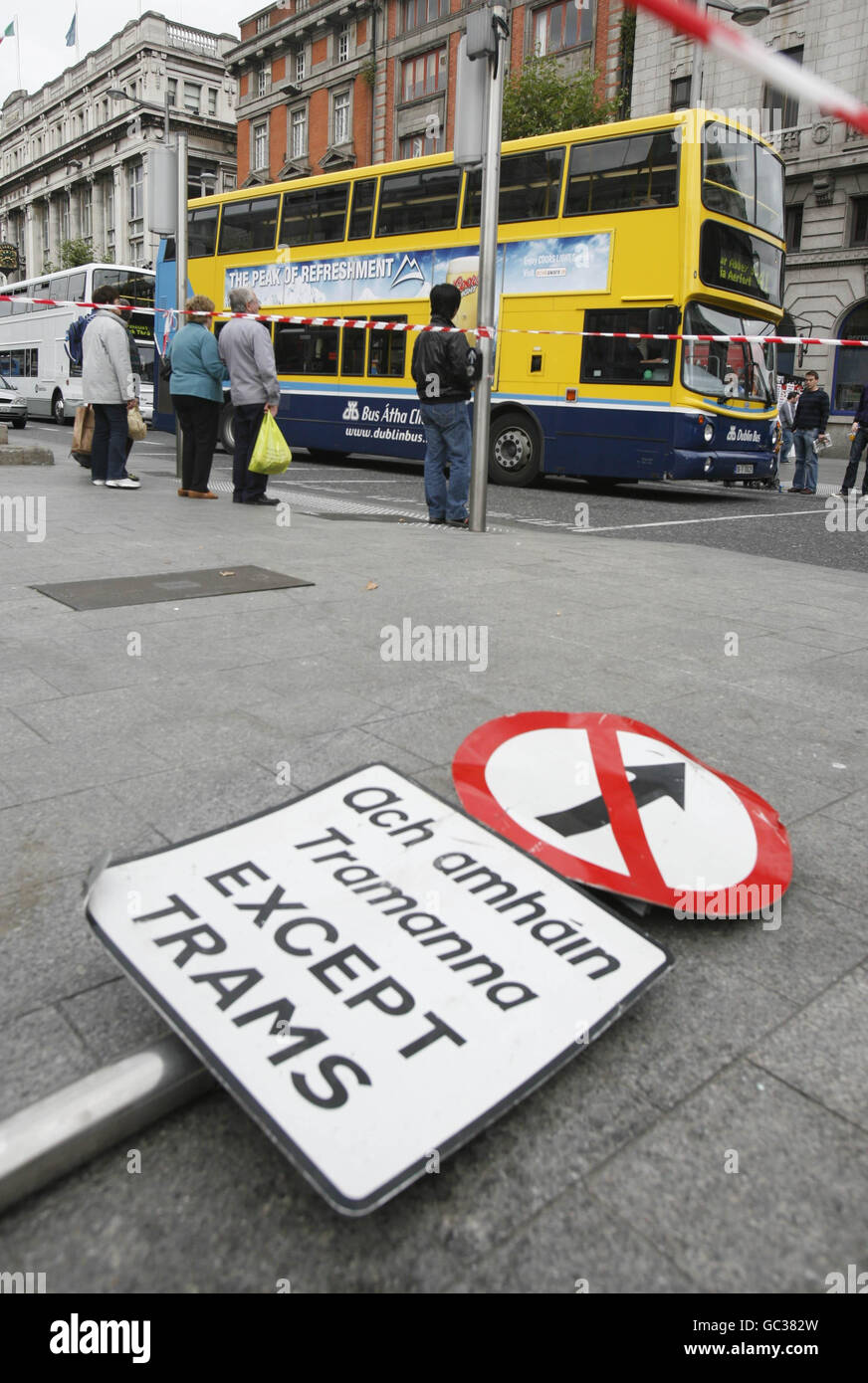 A Dublin bus passes the scene of yesterdays crash between a double ...