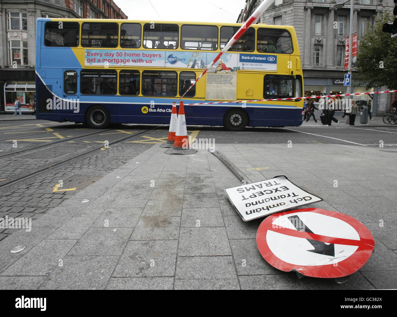 A Dublin bus passes the scene of yesterdays crash between a double ...