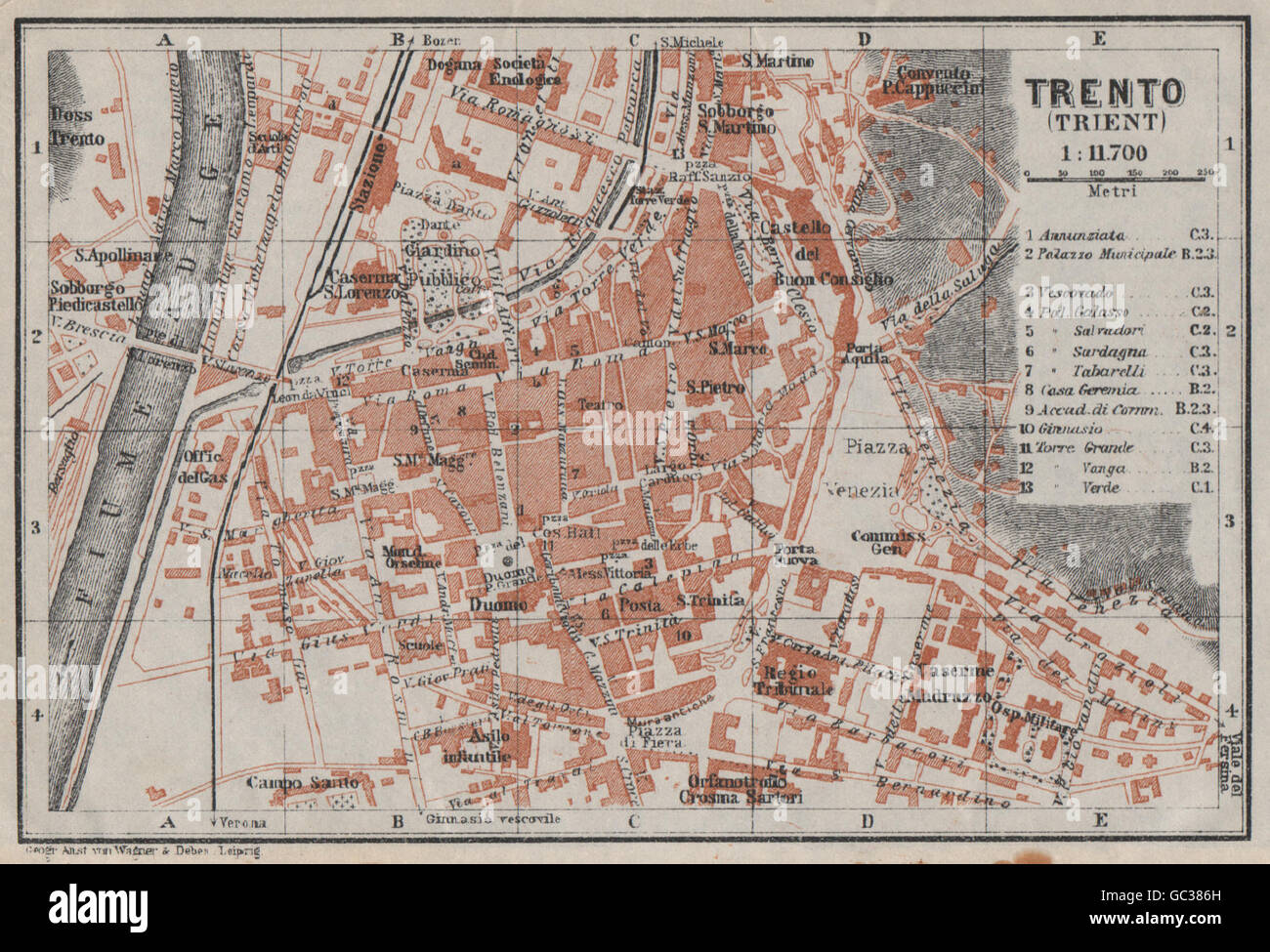 TRENTO (TRIENT) town city plan piano urbanistico. Italy Italia mappa ...